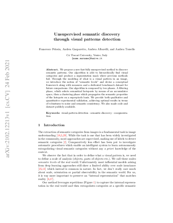 Unsupervised semantic discovery through visual patterns detection