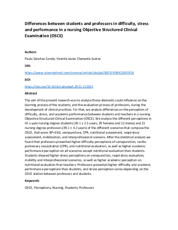 (PDF) Differences between students and professors in difficulty, stress ...