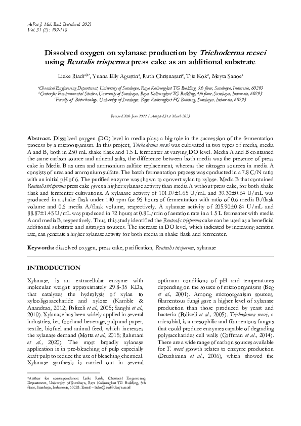 (PDF) Dissolved Oxygen Impact on Xylanase Production