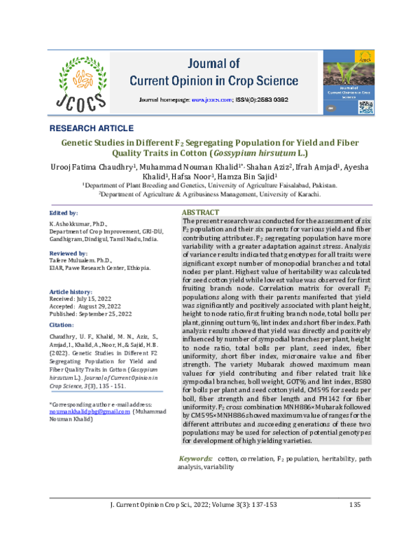 (PDF) Genetic Studies in Different F2 Segregating Population for Yield ...