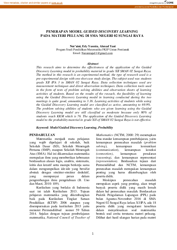 (PDF) Penerapan Model Guided Discovery Learning Pada Materi Peluang DI ... (PDF) Penerapan Model Guided Discovery Learning Pada Materi Peluang DI ...