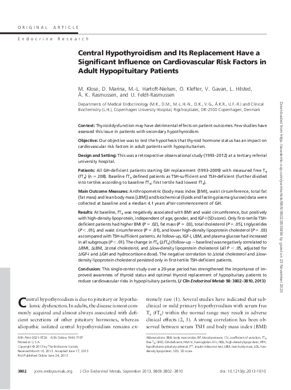 (PDF) Central Hypothyroidism and Its Replacement Have a Significant ...