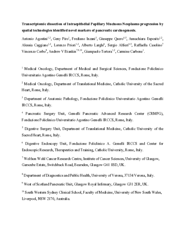 (PDF) Transcriptomic dissection of Intraepithelial Papillary Mucinous ...