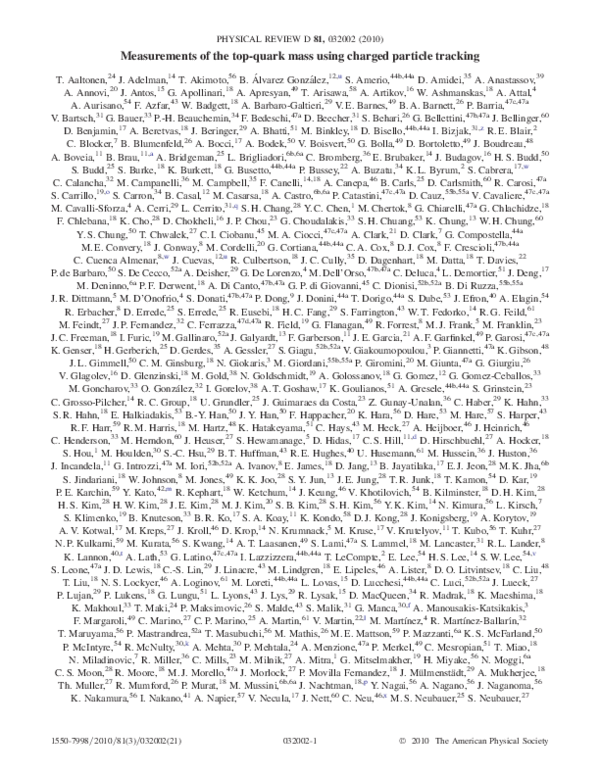 (PDF) Measurements of the top-quark mass using charged particle tracking