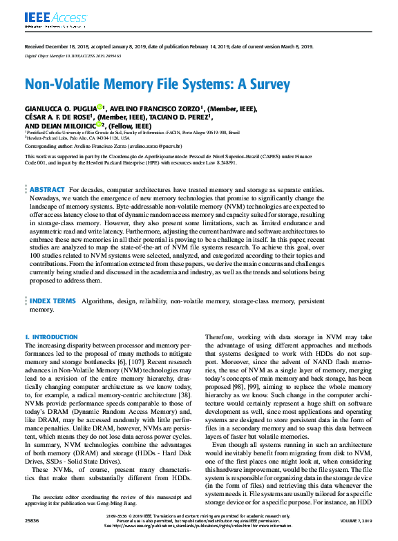 (PDF) Non-Volatile Memory File Systems: A Survey