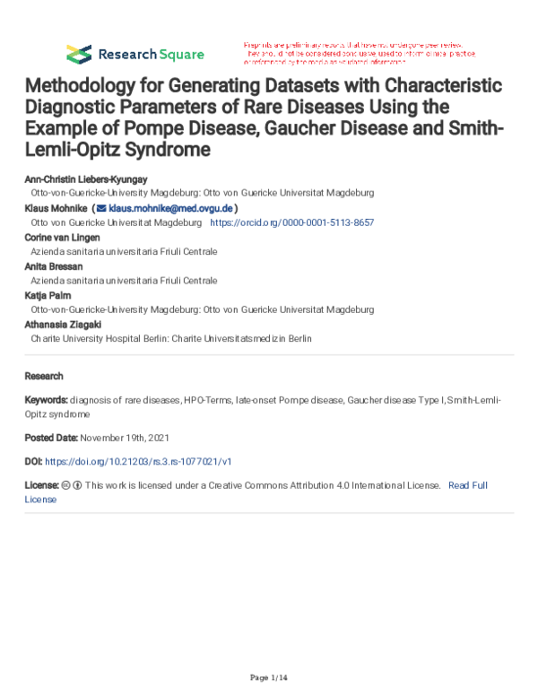 (PDF) Methodology for Generating Datasets with Characteristic Diagnostic Parameters of Rare ...