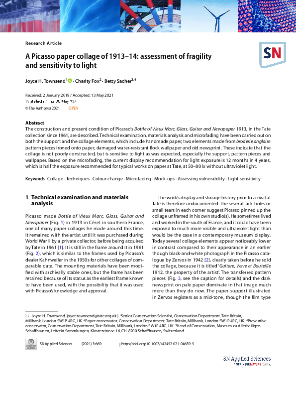 (PDF) A Picasso paper collage of 1913–14: assessment of fragility and ...