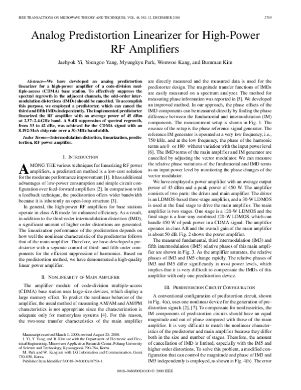 (PDF) Analog predistortion linearizer for high-power RF amplifiers