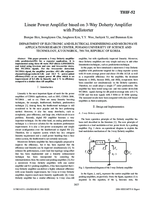 (PDF) Linear power amplifier based on 3-way Doherty amplifier with predistorter | Bumman Kim ...