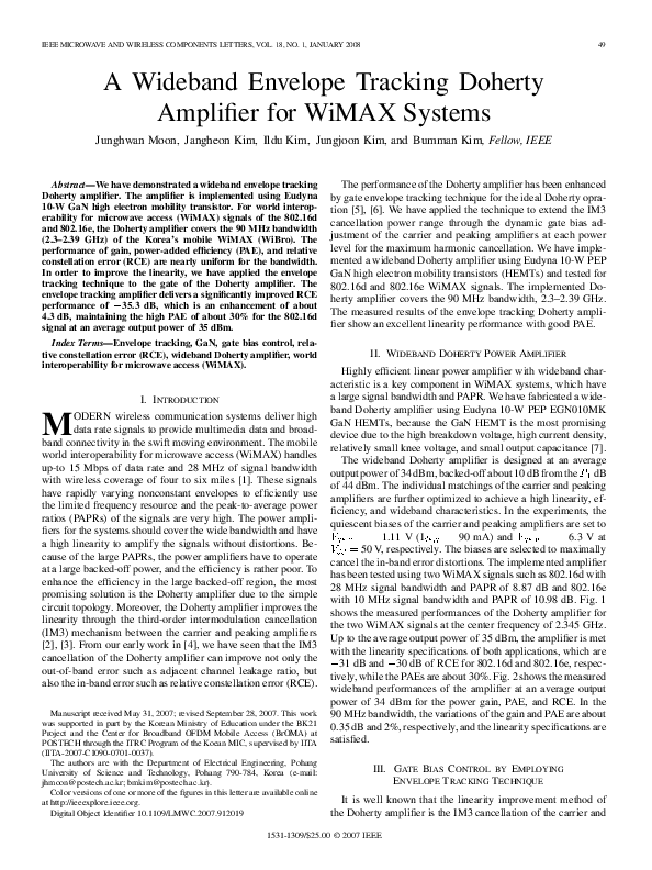 (PDF) A Wideband Envelope Tracking Doherty Amplifier for WiMAX Systems