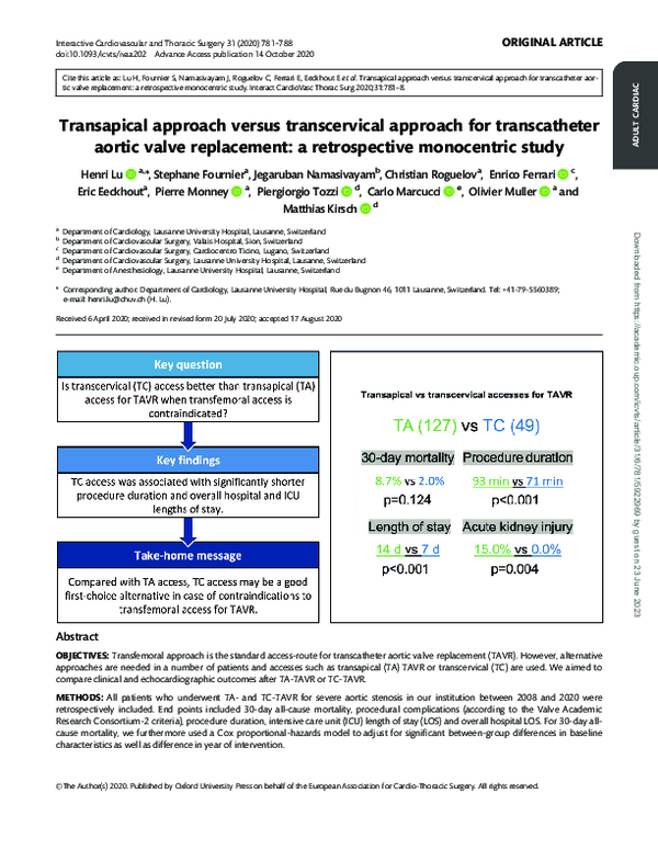 (PDF) Transapical approach versus transcervical approach for ...