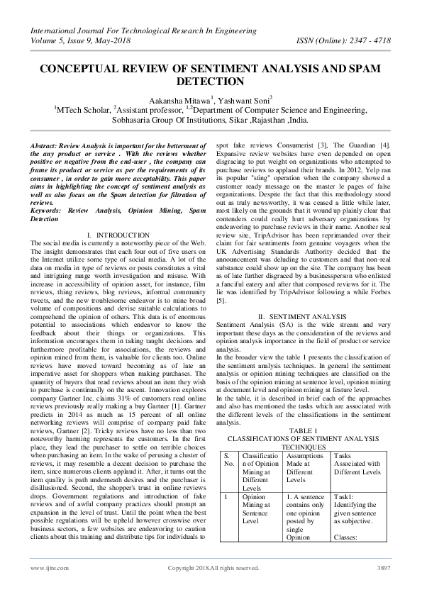 (PDF) Conceptual Review of Sentiment Analysis and Spam Detection