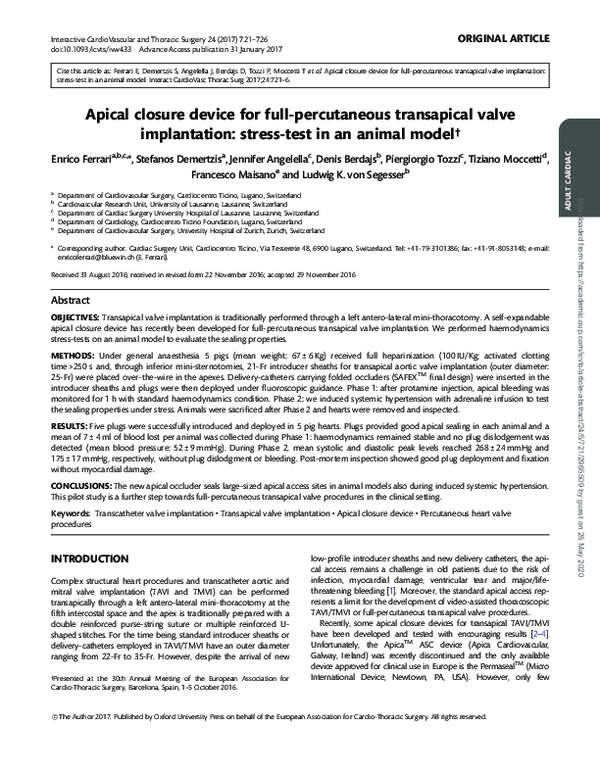 (PDF) Apical closure device for full-percutaneous transapical valve ...