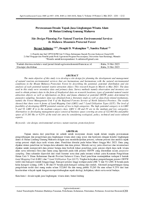 (PDF) Perencanaan Desain Tapak Jasa Lingkungan Wisata Alam Di Hutan Lindung Gunung Mahawu