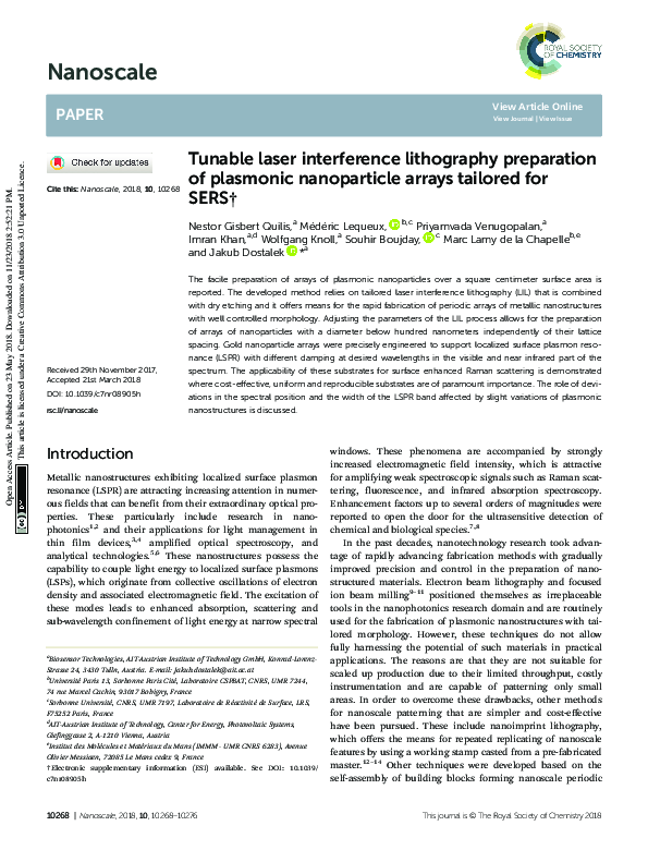 (PDF) Tunable laser interference lithography preparation of plasmonic nanoparticle arrays ...