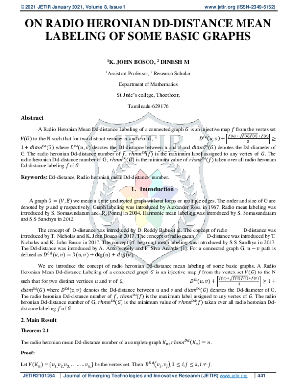 (PDF) On Radio Heronian DD-Distance Mean Labeling of Some Basic Graphs