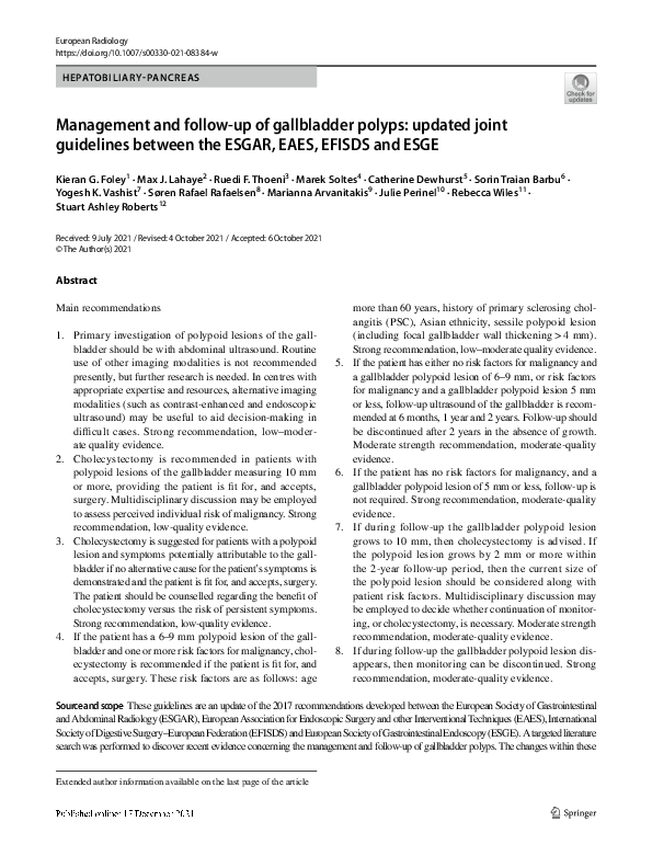 (PDF) Management and follow-up of gallbladder polyps: updated joint ...