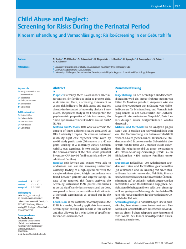 (PDF) Child Abuse and Neglect: Screening for Risks During the Perinatal ...