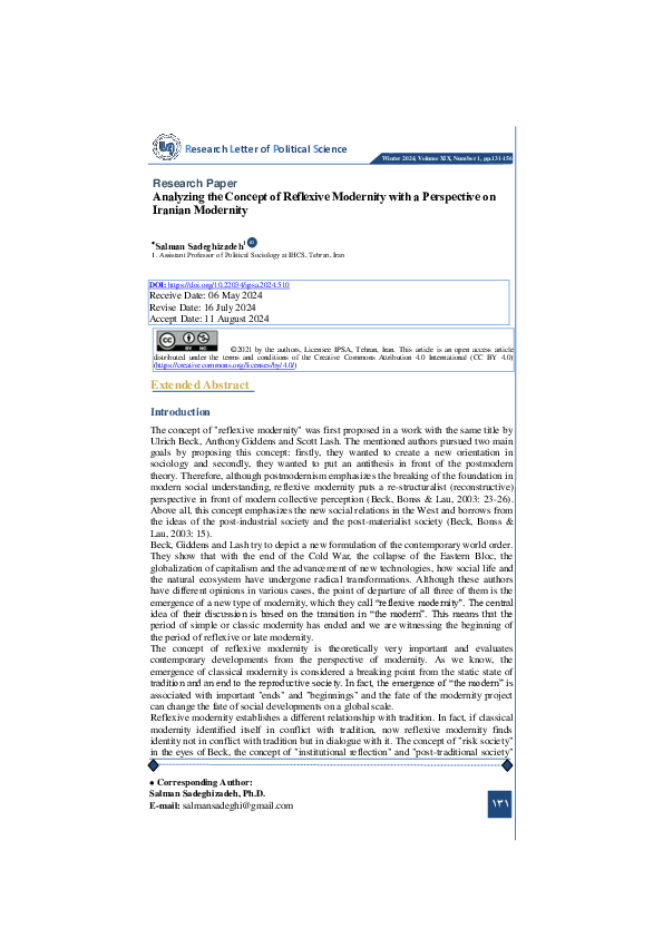 (PDF) Analyzing the Concept of Reflexive Modernity with a Perspective ...