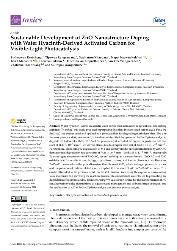 (PDF) Sustainable Development of ZnO Nanostructure Doping with Water ...