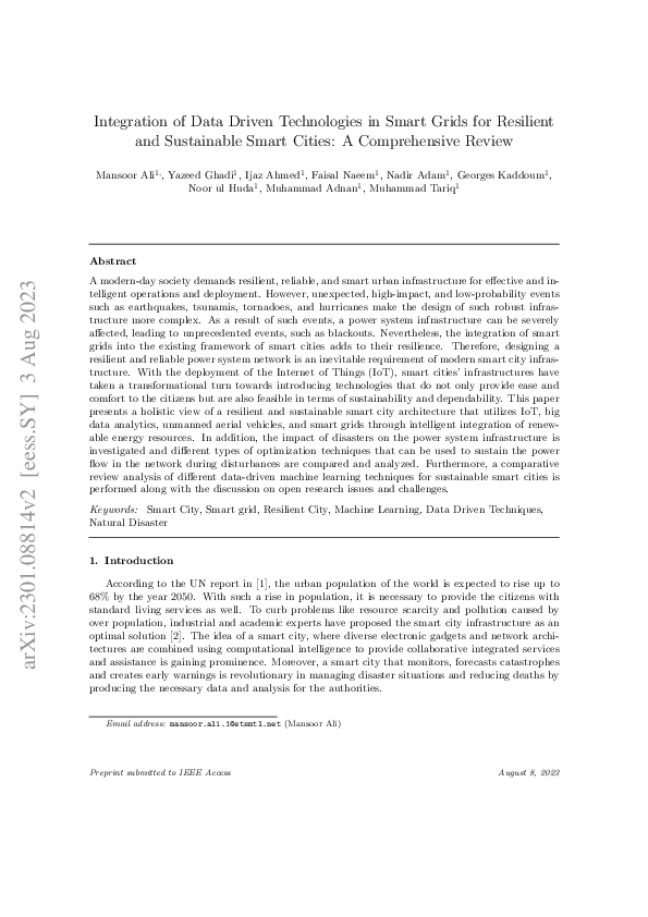 Pdf Integration Of Data Driven Technologies In Smart Grids For Resilient And Sustainable Smart