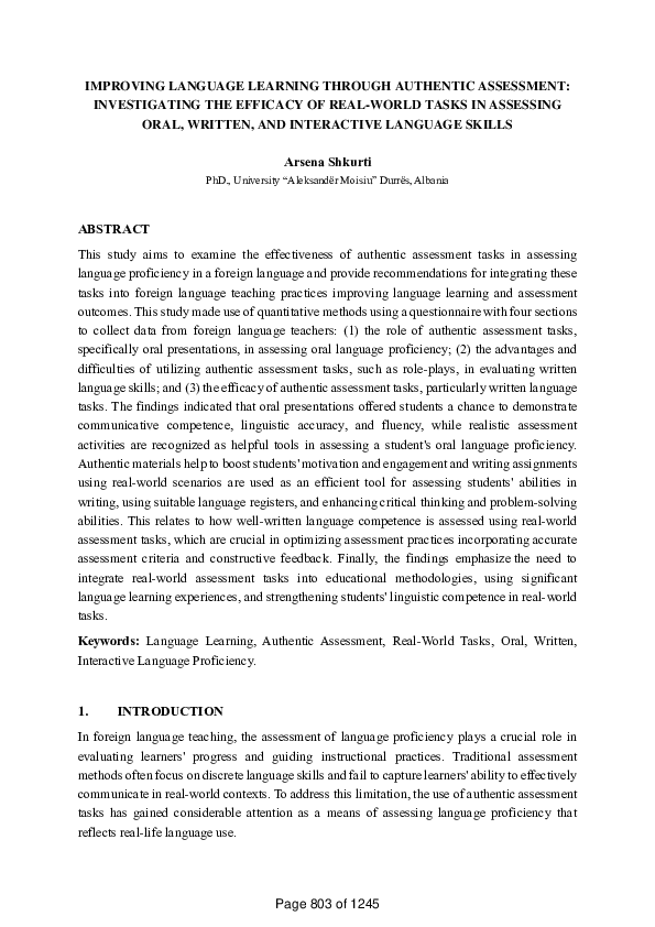 (PDF) IMPROVING LANGUAGE LEARNING THROUGH AUTHENTIC ASSESSMENT: INVESTIGATING THE EFFICACY OF ...