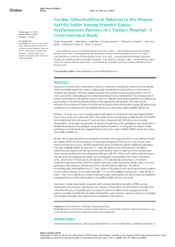 (PDF) Cardiac Abnormalities in Relation to the Disease Activity Index ...