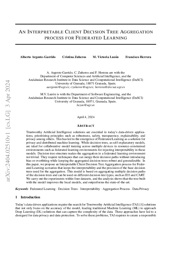 (PDF) An Interpretable Client Decision Tree Aggregation process for Federated Learning