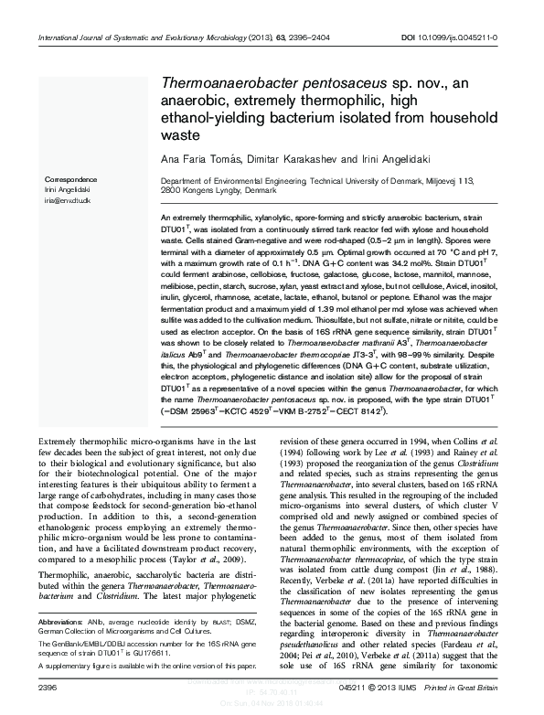 (PDF) Thermoanaerobacter pentosaceus sp. nov., an anaerobic, extremely thermophilic, high ...