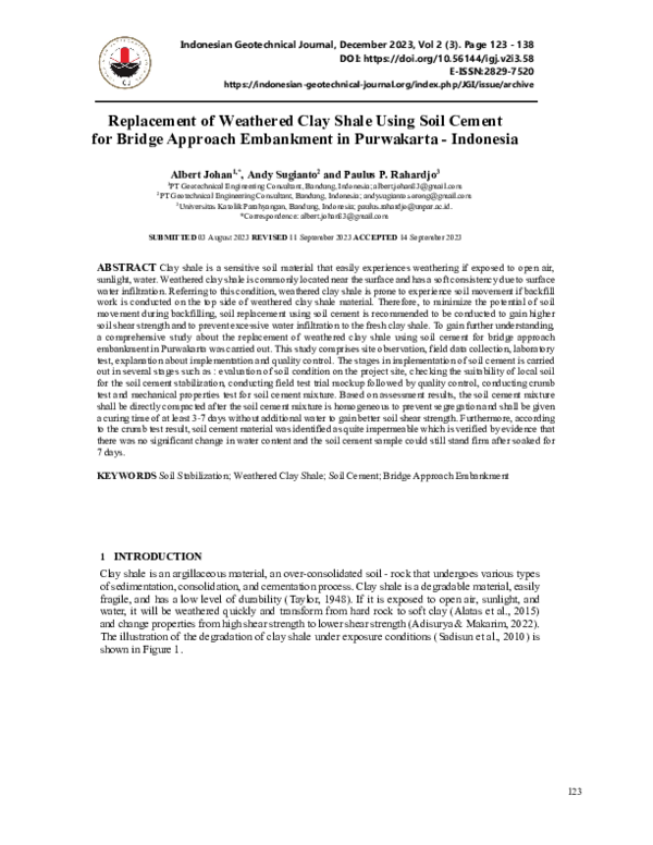 (PDF) Replacement of Weathered Clay Shale Using Soil Cement for Bridge ...