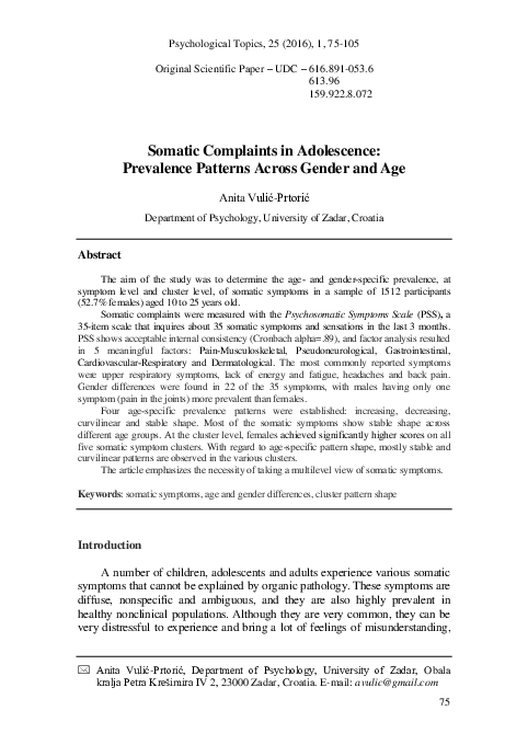 (PDF) Somatic complaints in adolescence: Prevalence patterns across ...