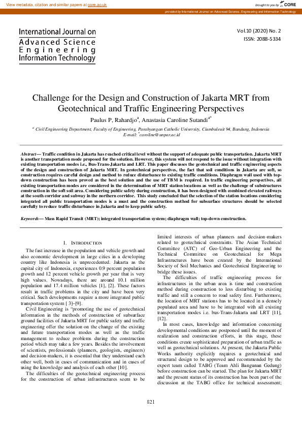 (PDF) Challenge for the Design and Construction of Jakarta MRT from ...