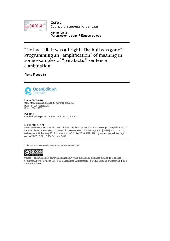 (PDF) “He lay still. It was all right. The bull was gone”–Programming ...