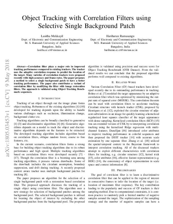 Pdf Object Tracking With Correlation Filters Using Selective Single