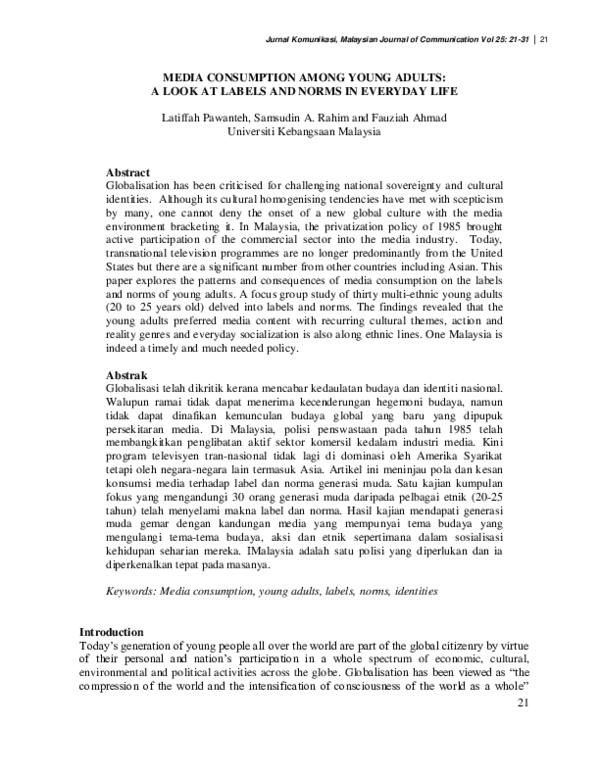 (PDF) Media Consumption Among Young Adults: A Look at Labels and Norms ...