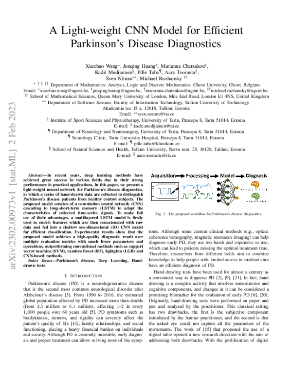 (PDF) A Light-weight CNN Model for Efficient Parkinson's Disease Diagnostics