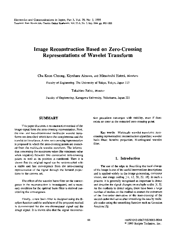 (PDF) Image reconstruction based on zero-crossing representations of wavelet transform