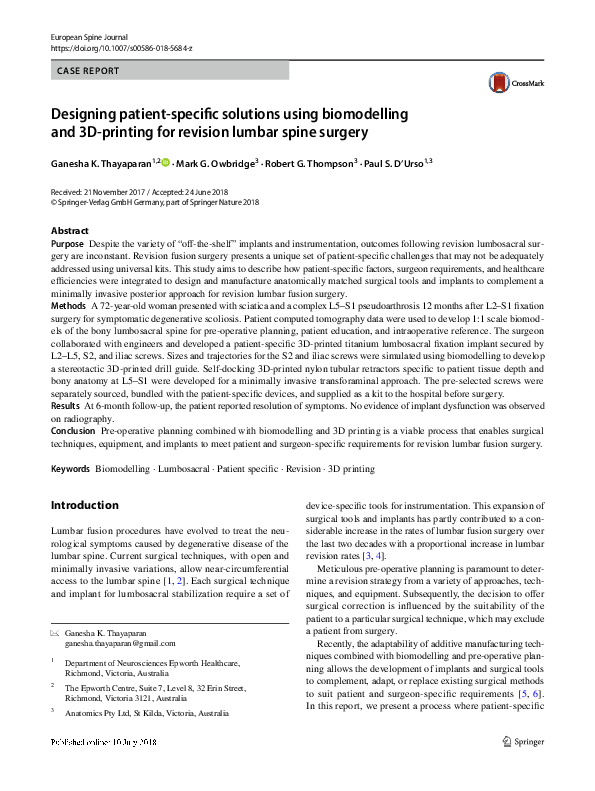 (PDF) Designing patient-specific solutions using biomodelling and 3D ...