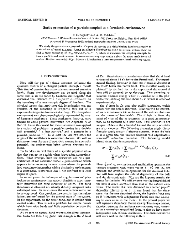 (PDF) Static properties of a particle coupled to a fermionic environment