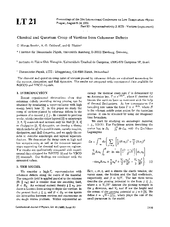 (PDF) Classical and quantum creep of vortices from columnar defects