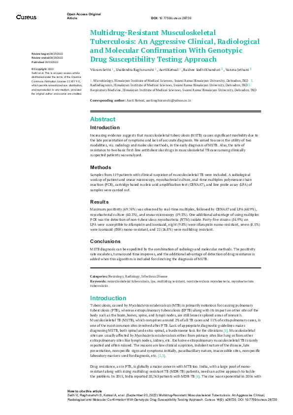 (PDF) Multidrug-Resistant Musculoskeletal Tuberculosis: An Aggressive ...