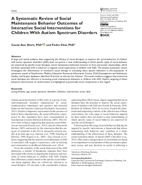 (PDF) A Systematic Review of Social Maintenance Behavior Outcomes of ...
