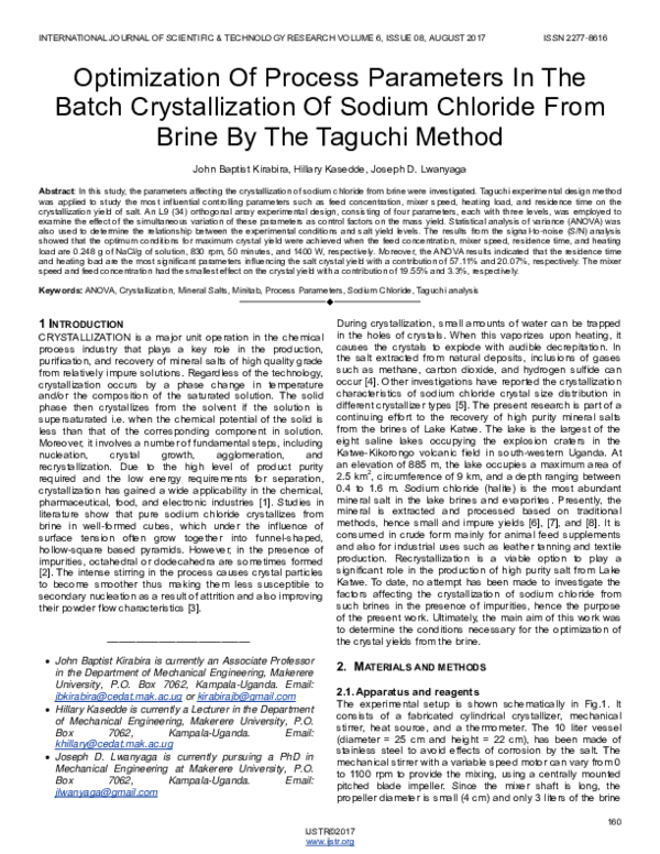 (PDF) Optimization Of Process Parameters In The Batch Crystallization Of Sodium Chloride From ...