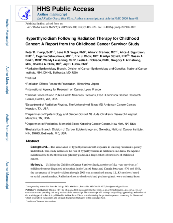 (PDF) Hyperthyroidism After Radiation Therapy for Childhood Cancer: A ...