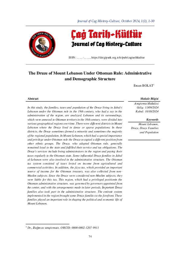 (PDF) The Druze of Mount Lebanon Under Ottoman Rule: Administrative and ...