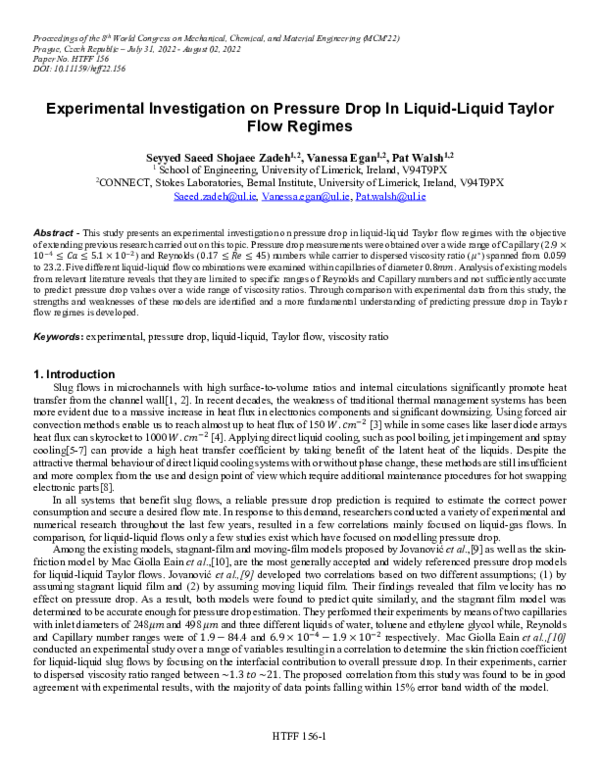 (PDF) Experimental Investigation on Pressure Drop In Liquid-Liquid ...