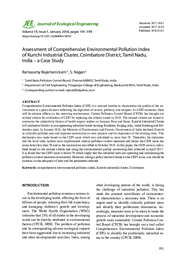 (PDF) Assessment of Comprehensive Environmental Pollution Index of ...