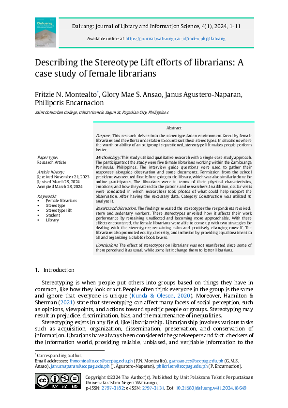 (PDF) Describing the Stereotype Lift efforts of librarians: A case ...