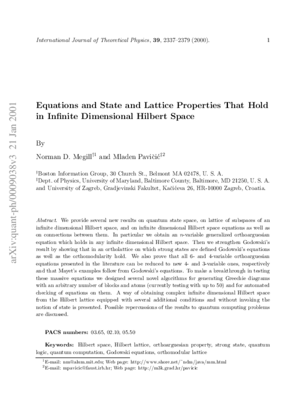 (PDF) Equations, States, and Lattices of Infinite-Dimensional Hilbert ...