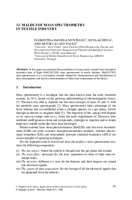 (PDF) MALDI-TOF Mass Spectrometry in Textile Industry